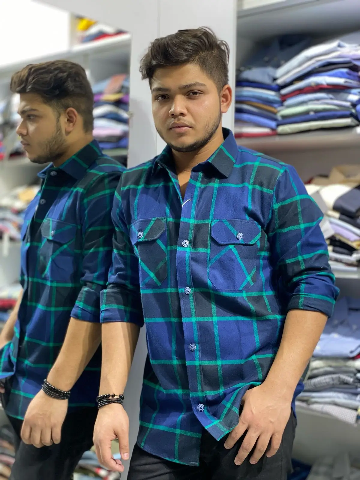 Chest 42 Double Pocket Check Shirt - Style Universal